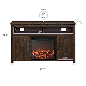 BELLEZE Modern 48" Barn Door Wood TV Stand with 18" Electric Fireplace Heater & Media Entertainment Center Console Table for TV up to 50" with Two Open Shelves and Cabinets - Corin (Dark Walnut)