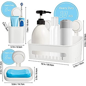 Uten Shower Caddy without Drilling & Soap Dish Suction Cup & Toothbrush Holder, 3-in-1 Bathroom Shelves Set Made of Plastic, Reusable for Kitchen, Bathroom, Living Room, White
