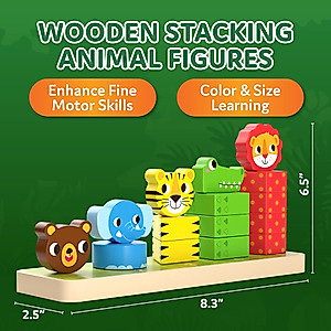 CoolToys Stack n' Sort Baby Toddler Learning Toys, 3 Developmental Educational Game Set, Nesting & Stacking Cups, Shape & Color Sorting Stackable Wooden Pieces, Montessori Wooden Puzzle, Jungle Theme