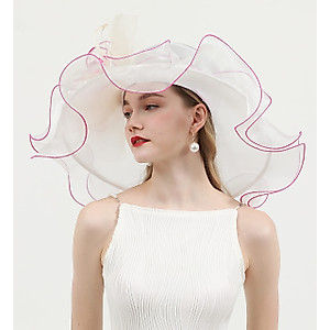 ORIDOOR Women Organza Fascinator Kentucky Hat Derby Floral Tea Party Wedding Hat A865 Pink White …