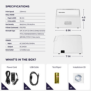 Thermal Receipt Printer, 80mm USB/Ethernet POS QR Code Printer with Auto Cutter for Cash Drawer/ESC/POS, Compatible with Android/Windows/Linux, Retailer and Restaurant Kitchen Use, Wall Mount, White