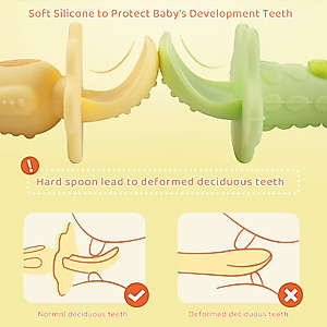 Baby Spoons - First +Second Stage Baby Led Weaning Spoons - Anti-Choke Toddler Utensils - Food Grade Soft Silicone, Self feeding Spoons for Ages 6 Months+ (Rainbow)