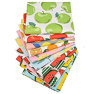 10PCS Fruit Cotton Fabric Bundles 20 x 20 Inch Printed Fat Quarter Fabric Pre-Cut Squares Sheets Fabric for Patchwork Sewing DIY Crafting Quilting