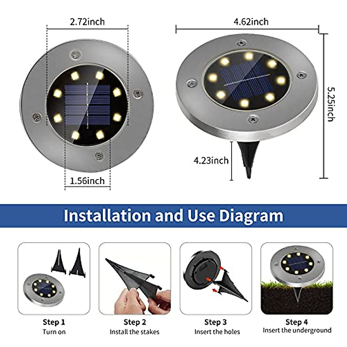 Exmate Solar Ground Lights 12Pack, 8 LED Solar Garden Lights Outdoor Disk Lights Waterproof Landscape Lighting for Lawn, Pathway, Yard, Driveway, Step and Walkway(Warm White)