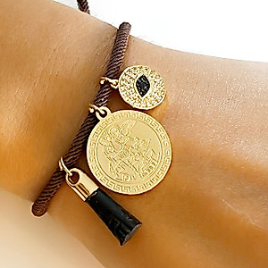 LESLIE BOULES Saint Michael Medal Bracelet for Women (Brown)