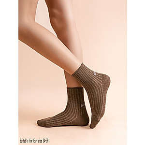 SHENHE Women's 5 Pairs Ribbed Knit Athletic Running Cushioned Mid Calf Crew Socks Multicolor Brown One Size