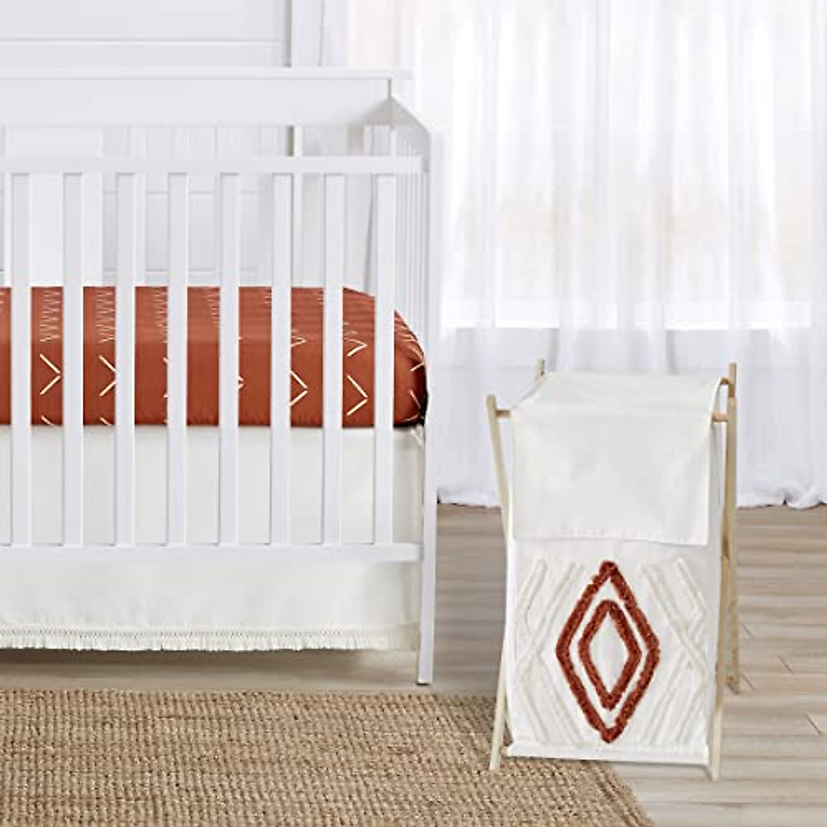 Sweet Jojo Designs Boho Diamond Baby Kid Clothes Laundry Hamper - Ivory Burnt Orange Rust Off White Diamond Tufted Modern Bohemian Farmhouse Southwest Shabby Chic Designer Tribal Gender Neutral