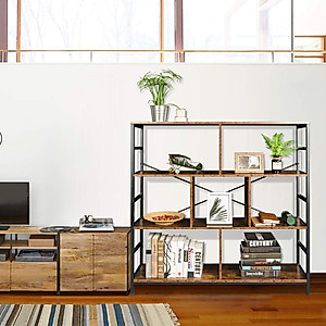 LAVIEVERT 3-Tier Square Bookcase, Standing Bookshelf Display Cabinet with 7 Open Storage Shelves Decor Furniture for Living Room, Bedroom, Home Office - Rustic Brown