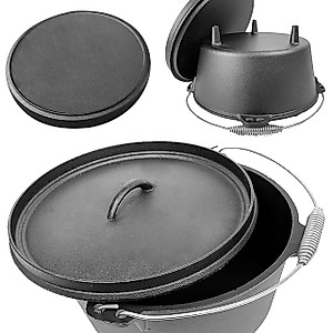 Cuisiland 9 Quart Cast Iron Dutch Oven with Lip Lid & 3 legs – Pre-Seasoned Camping Pot for Outdoor Cooking, Roasting, and Baking – Heavy-Duty Campfire Cookware with Even Heat Distribution