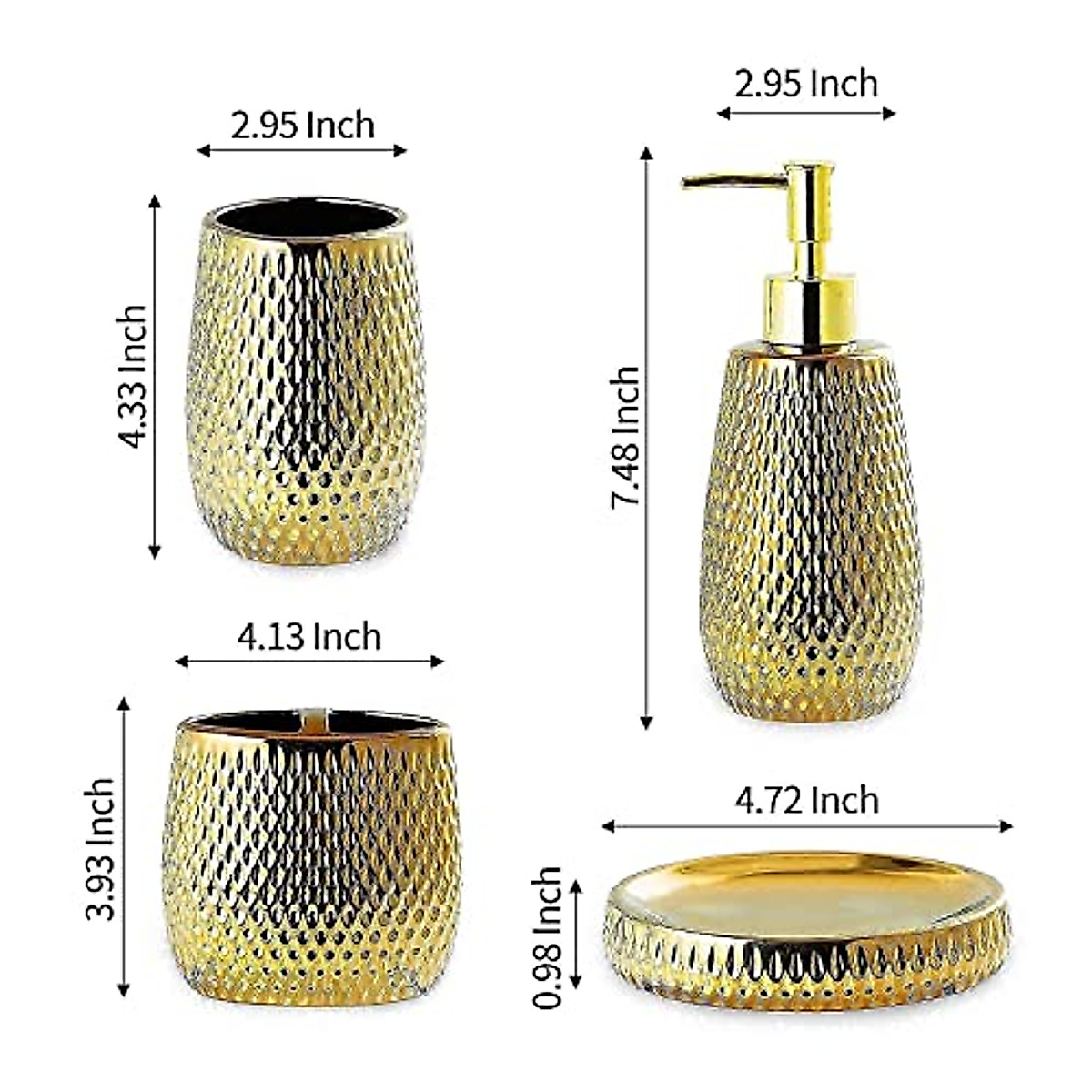 BASDHE Bathroom Accessories Set 5 Piece Bath Ensemble Includes Trash Can,Toothbrush Holder,Toothbrush Cup,Soap Dispenser,Soap Dish for Decorative Countertop and Housewarming Gift, Yellow