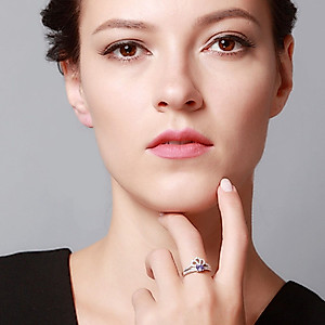 Uloveido Women's Princess Queen Crown Tiara Rings White Gold Plated Round Multi Cubic Zirconia Tiny Clear CZ Promise Ring (Purple, Size 7) Y2735