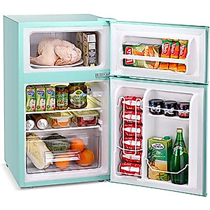 Antarctic Star Compact Mini Refrigerator Separate Freezer, Small Fridge Double 2-Door Adjustable Removable Retro Stainless Steel Shelves Garage Camper Basement/Dorm/Office 3.2 cu ft.Green