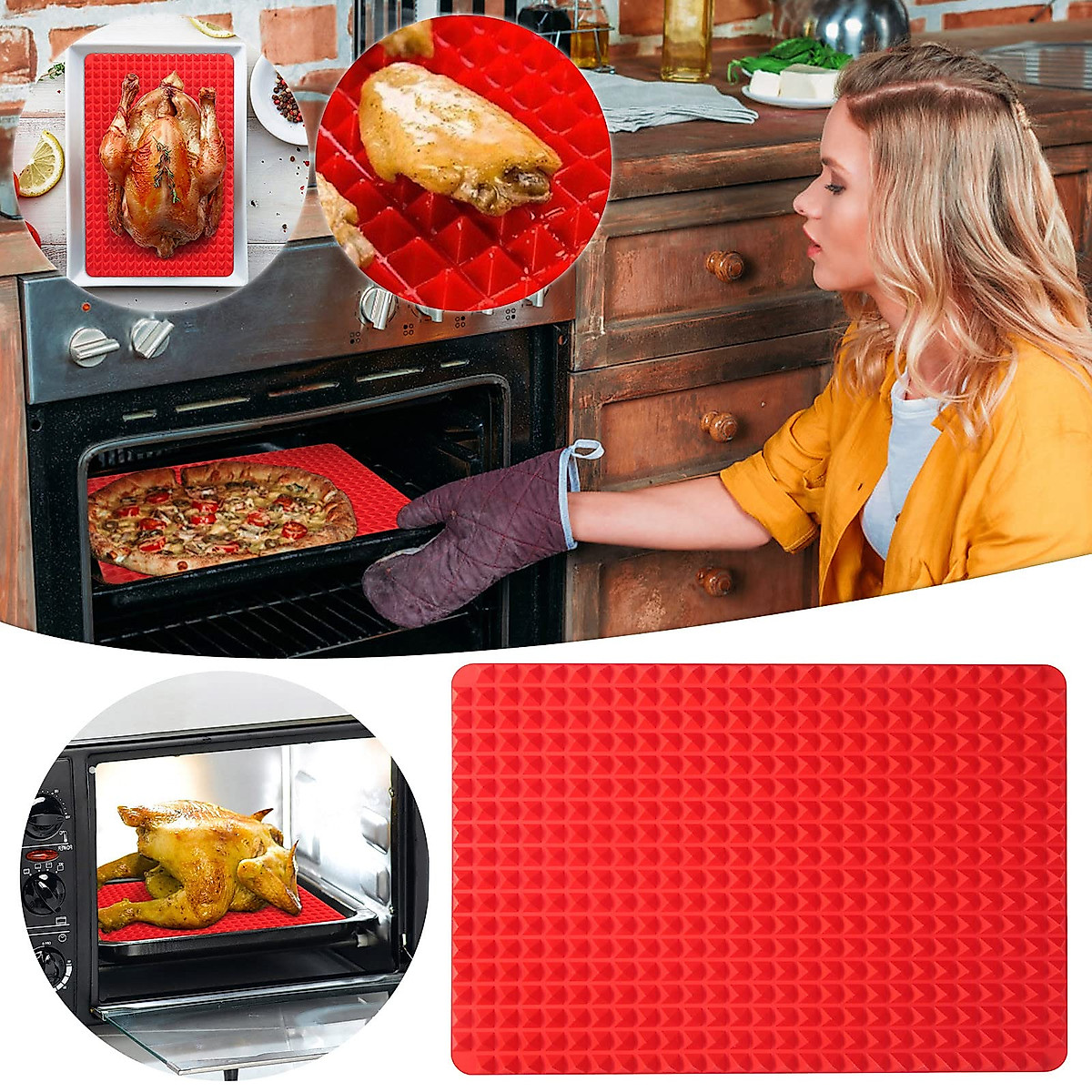 2 Pack Non-Stick Baking Cooking Mat, Silicone Baking Mat Cooking Pan Large Non Stick Fat Reducing Silicone Cooking Mat Oven Baking Tray Sheets Grilling BBQ