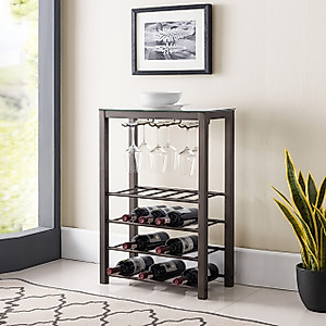 Kings Brand Furniture – Freestanding Floor Wine Rack Storage Table - Hold 20 Bottles with Glasses Holder