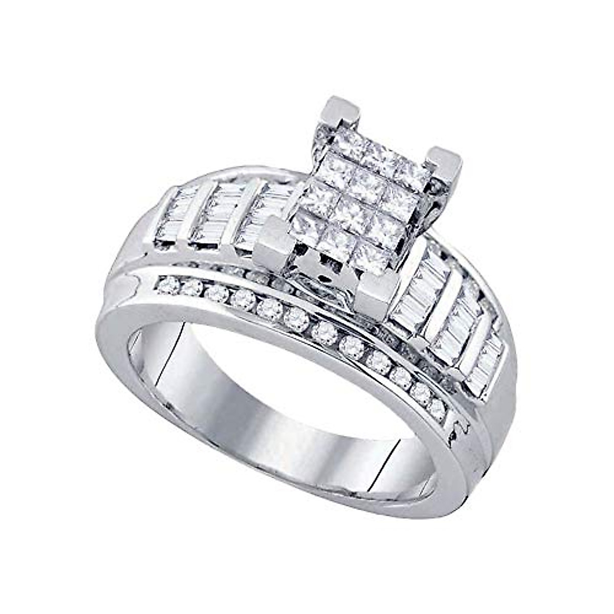 Dazzlingrock Collection 10kt White Gold Womens Princess Diamond Cindy's Dream Cluster Bridal Wedding Engagement Ring 7/8 ctw - Size 10