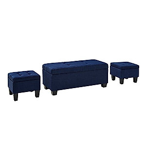 Picket House Furnishings Everett 3pk Storage Ottoman in Teal -