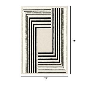 Abani Geometric Beige/Black Area Rug -6'x9' - Modern 3D Lines Design - Deco Collection - Easy to Clean - Durable for High Traffic Areas - Bedroom, Office & Kitchen - Medium Pile