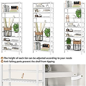 Homykic Bookshelf, 6-Tier Bamboo Adjustable 63.4” Tall Bookcase Book Shelf Organizer Free Standing Storage Shelving Unit for Living Room, Kitchen, Bedroom, Bathroom, Office, Rust Resistance, White