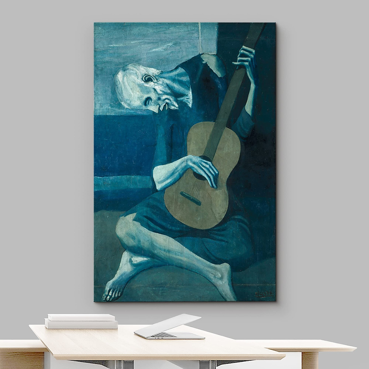wall26 Canvas Print Wall Art The Old Guitarist by Pablo Picasso Cultural People Oil Painting Fine Art Traditional Dramatic Multicolor Ultra for Living Room, Bedroom, Office - 24"x36"