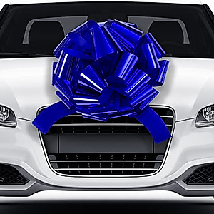 Insta Bows 18 Inch Giant Car Bow Blue Large Gift Bow 18" Metallic Blue Giant Bow for Car Instant Big Bow for Toy Car Or Extra Large Christmas Gift Instabow Big Blue Bow
