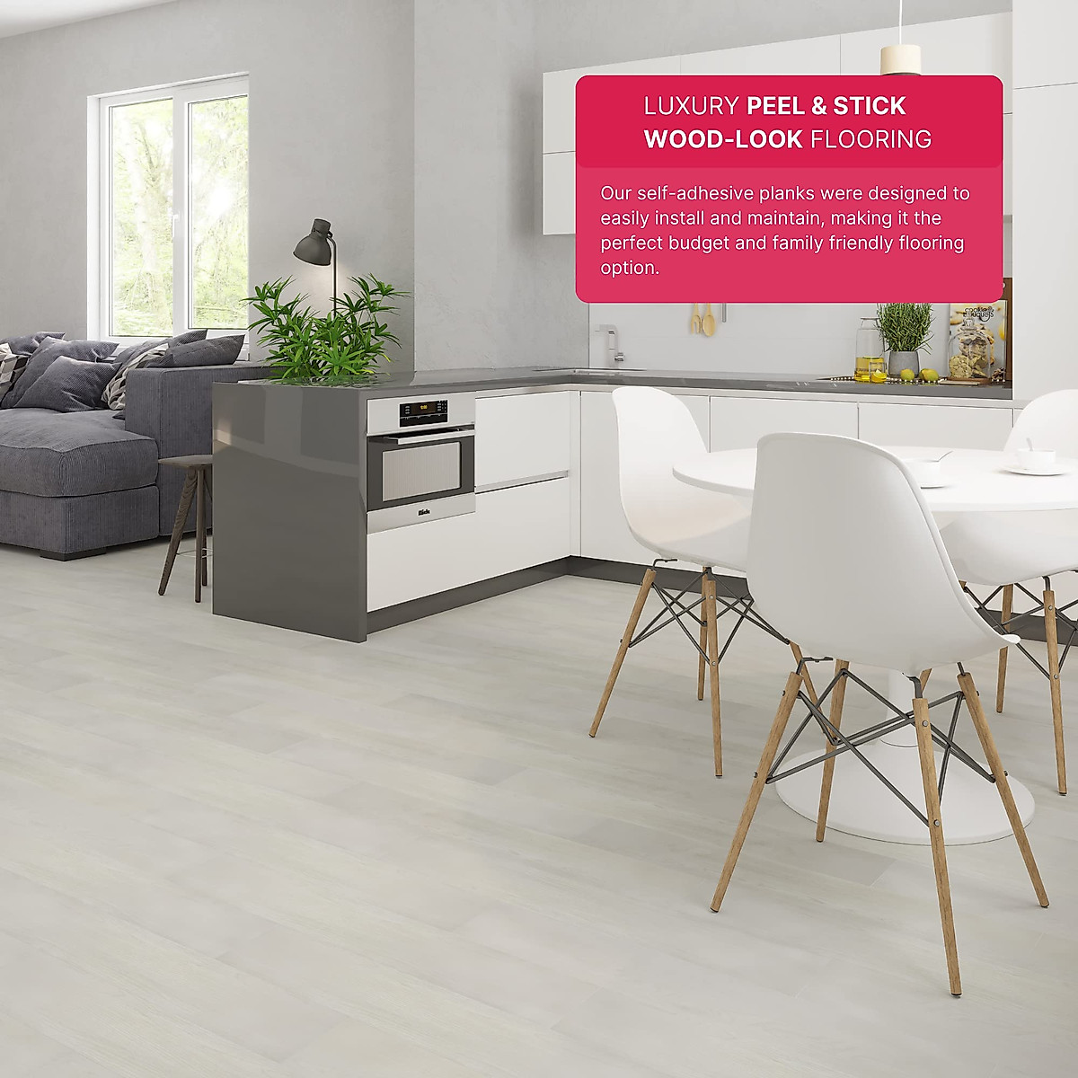 LUCiDA SURFACES Luxury Vinyl Flooring Tiles | Peel and Stick Floor Tile for DIY Installation | 12 Wood Look Planks | Cotton | BaseCore | 18 Sq. Feet