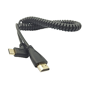 SinLoon Angle 90 Degree Right Mini HDMI to HDMI, Right Angled Mini-HDMI Male to HDMI Male Gold Plated Converter Adapter Coiled Spiral Cable,Support 3D, 1080P,1.5~10 Feet（90Mini-HDMI Right）
