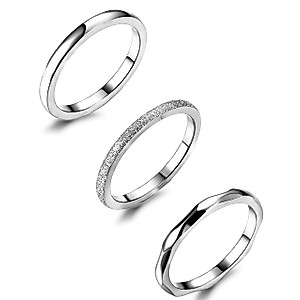 JOERICA 3Pcs 2mm Stainless Steel Women's Stackable Eternity Ring Band Engagement Wedding Ring Set 4-9 (Stainless-Steel, Silver Tone, 7)