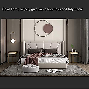 Articles for daily use Nesting Coffee Table White Living Room Coffee Table, Slate Sofa Side Coffee Table Round Coffee Table, Matte Gold Metal Frame Home Decoration 2 Piece Bedside Table