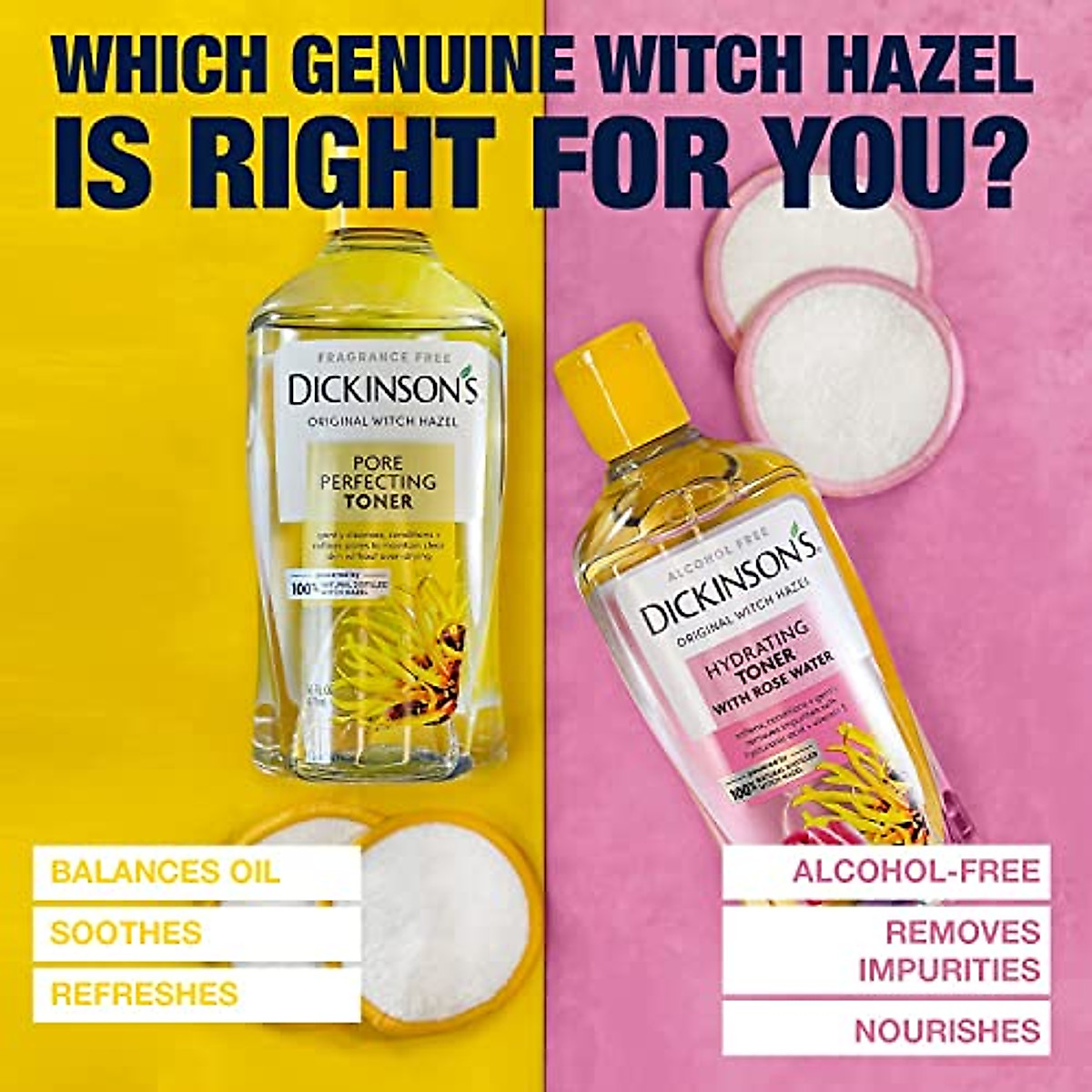 Dickinson's Original Witch Hazel Pore Perfecting Toner, 100% Natural, 16 Ounce Fragrance free
