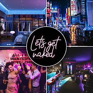 Let's Get Naked Neon Sign Dimmable Pink Neon Light for Wall Decor Powered by USB Words LED Lights for Bedroom Girls Gift Thanksgiving, Christmas(15.7"x11.8")