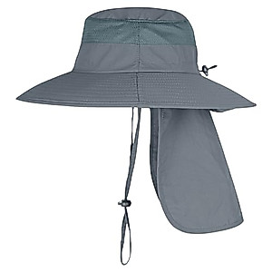Sun Hats for Men Women Fishing Hat UPF 50+ Breathable Wide Brim Bucket Hats Summer UV Protection Safari Hat with Neck Flap Dark Grey