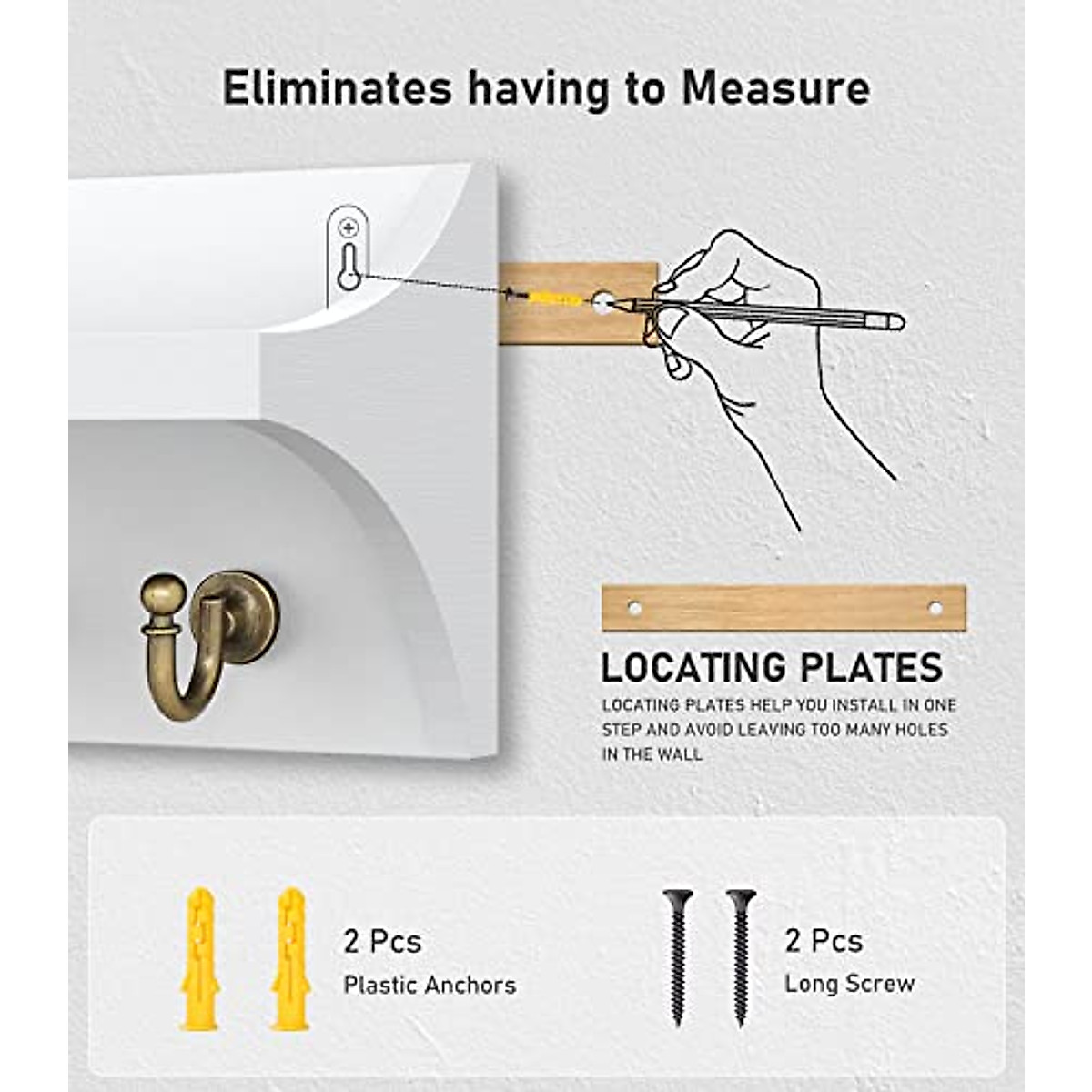 buways Key Holder for Wall-Farmhouse Key and Mail Holder for Wall with 5 Rustic Key Hooks,Wall Key Holder Rack with Shelf Décor for House Entryway（White