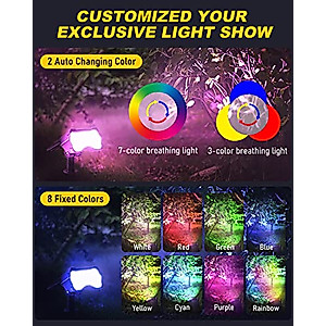 solebell Solar Spotlights [ 8 Colors/10 Modes], 2 in 1 Solar Garden Spotlights Outdoor with IP65 Waterproof, Solar Landscape Pathway Lights for Yard, Pathway, Porch, Gate, Fence, 6pack