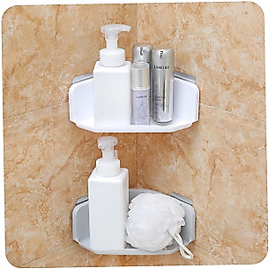 OSALADI 2pcs Bathroom Storage Mount Rack Shower Basket Wall Mounted Corner Shelf No Punching Triangle Rack