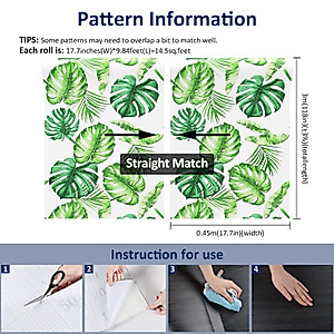 WESTICK Tropical Wallpaper Peel and Stick Modern Green Leaf Wallpapers Bathroom Waterproof Botanical Wall Paper Jungle Wallpaper Tropical Green Contact Paper for Cabinets Removable Vinyl 17.7" x 118"