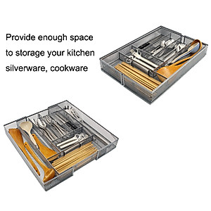 TQVAI Expandable Kitchen Drawer Organizer, 8+2 Compartments Mesh Silverware Utensils Holder, Adjustable Cutlery Flatware Tray, Silver