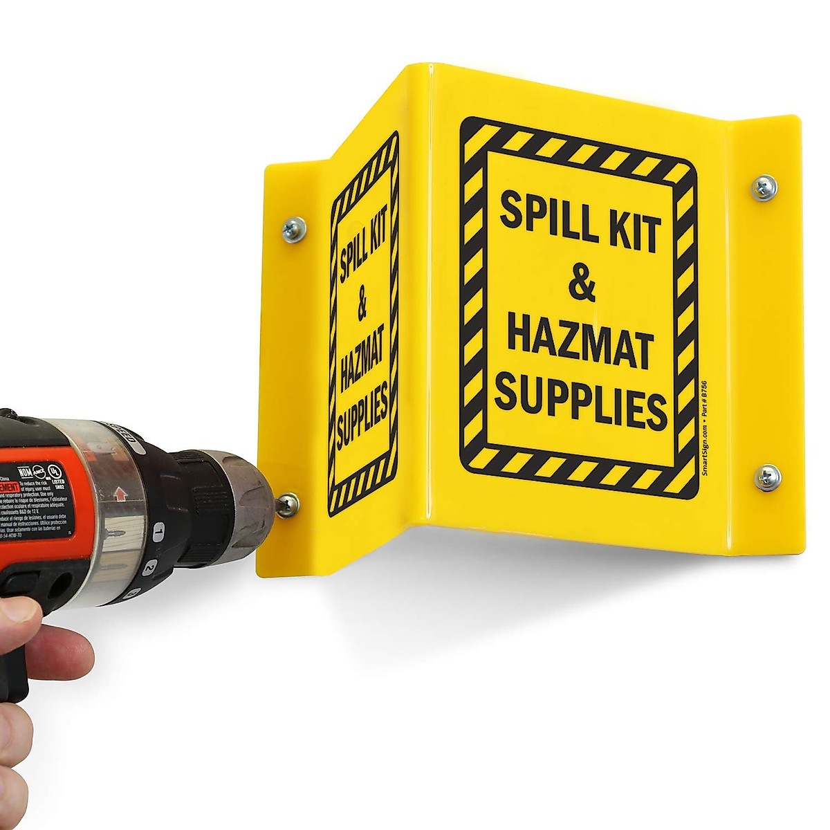 SmartSign - S-8988-AV-06 "Spill Kit & Hazmat Supplies" Projecting Sign | 5" x 6" Acrylic Black on Yellow