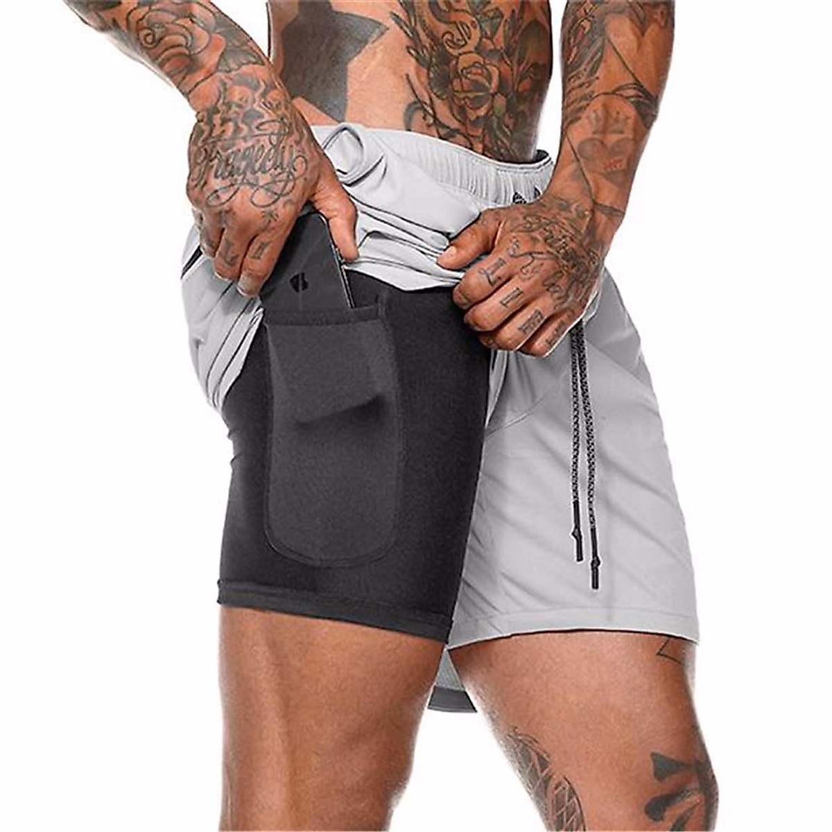 Akk Men's 2-in-1 Workout Running Shorts Lightweight Gym Yoga Training Sport Short Pants Red