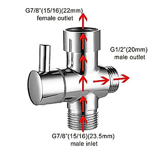 Ciencia Metal T-adapter with Shut-off T Valve, 7/8 or 15/16 and G1/2 3-way Water Tee Connector,for Handheld Toilet Bidet Spray Bathroom,Chrome, DSF006