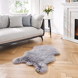 Rainlin Ultra Soft Fluffy Faux Fur Sheepskin Rugs for Bedroom Living Room Grey Fuzzy Washable Home Decor Carpets Plush Shag Small Area Rugs,2x3 Feet