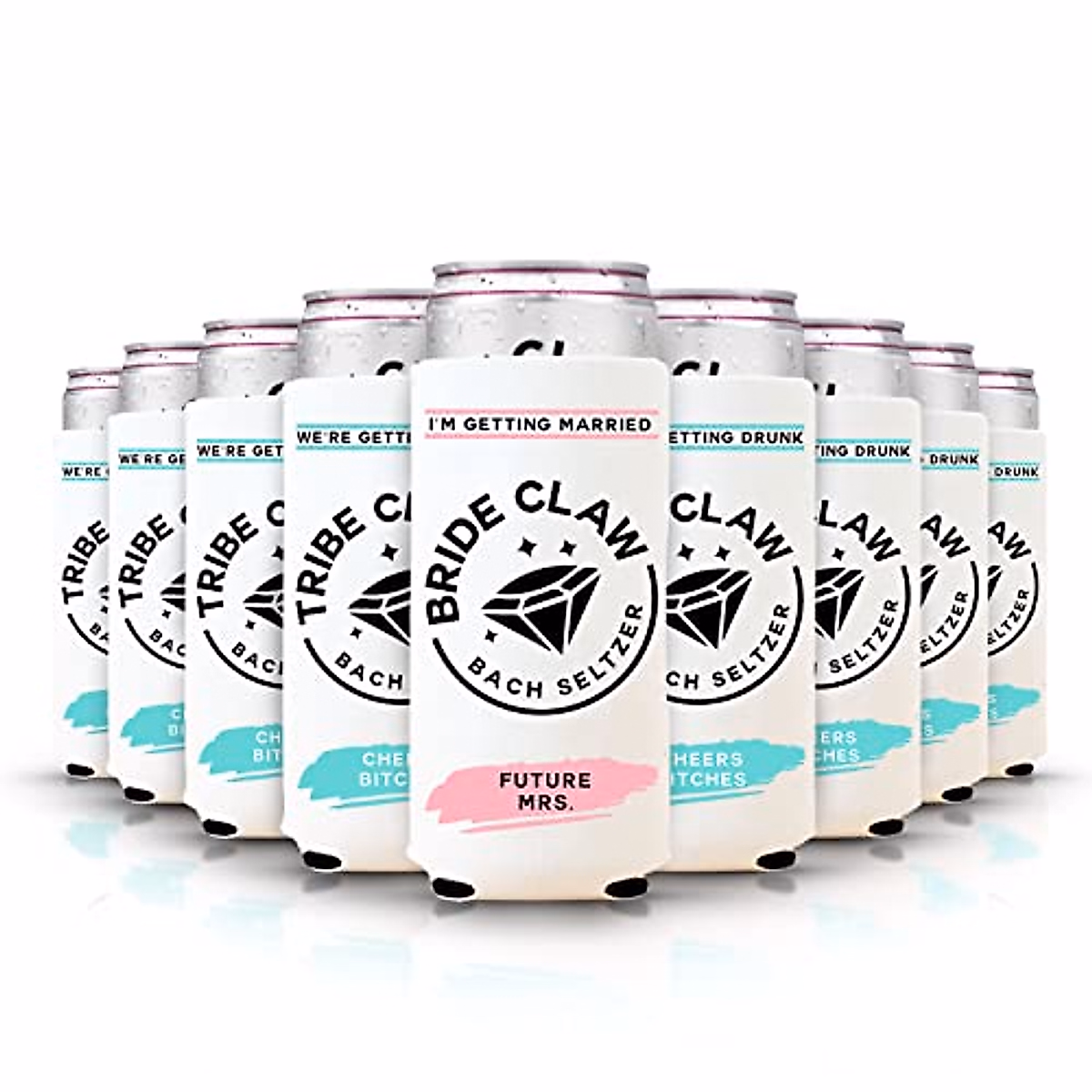 Bride Tribe Claw Can Cooler [Pack of 12] Slim Can Coolies, Bachelorette Party Favors, Bridal Shower Can Sleeves, Insulated Collapsible Skinny Can and Bottle Holder for Beverages