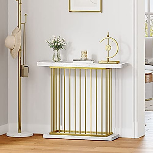 YITAHOME Gold Console Table, Modern Entryway Table with Gold Base, 40 inch Entryway Narrow Sofa Table for Entrance, Living Room, Hallway, Entryway, Faux Marble White