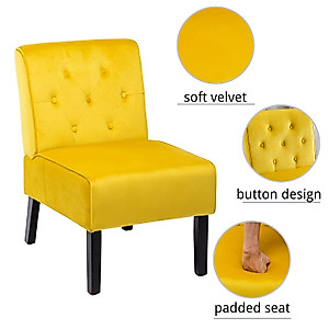 Freemax Velvet Fabric Accent Chair Armless Leisure Side Chair Cute Decorative Slipper Chair Small Tufted Single Sofa Chair for Living Room Bedroom Office Reading Room Nook (Yellow)