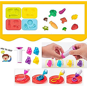 Jaeespon Dough Play Tools for Kids-40pcs Dough Sets with Dinosaur Fruit Roller Cutter Scissor and Various Plastic Accessories Molds, Best Toys Gift for Age 2-8