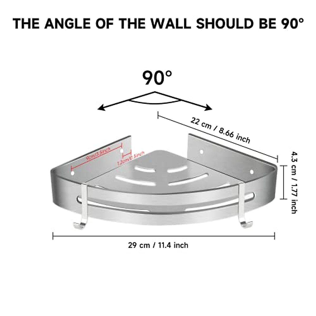 2 Pack Corner Shower Caddy,Waterproof Shower Shelf ,Bathroom Shower Organizer,No Drilling Shower Shelves , Thickened Anti-Rust Space Aluminum Shower Caddy, Shower Organizer with 4 Hooks (Silver)