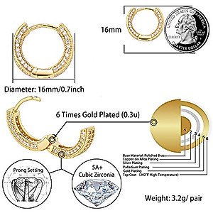 TOPGRILLZ 14K Gold Plated Iced Out Hypoallergenic Cubic Zirconia Huggie Cartilage Cuff Hoop Earrings for Women (Gold)