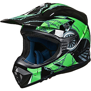 ILM Youth & Kids Dirt Bike Helmets Motocross ATV Dirtbike BMX MX Offroad Full Face Motorcycle Helmet, DOT Approved Model 128YS (Green Black, Youth-Large)