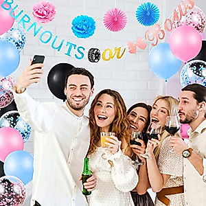 54 Pcs Burnouts or Bows Gender Reveal Decorations Gender Reveal Banner Boy or Girl Cake Topper Pink and Blue Balloons Flower Tissue Pom Poms Paper Fans Party Decorations for Baby Shower Party Supplies