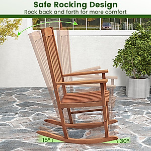 Giantex Wood Outdoor Rocking Chair - Eucalyptus Rocker Chair with Stable & Safe Rocking Base, High Backrest, Slatted Patio Rocker for Garden, Poolside, Courtyard Outdoor Rockers, Porch Rocker Set of 2