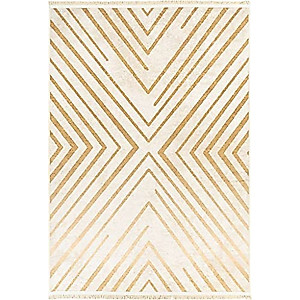 Alfa Rich Rugs, 5x7 Area Rug, Cream - Gold Rug, Non-Slip, Soft, Machine Washable, Living Room Rugs